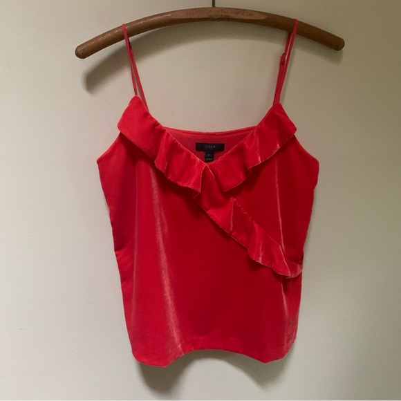 J. Crew | Tops | J Crew Poppy Red Goingout Velvet Ruffle Cami Top ...